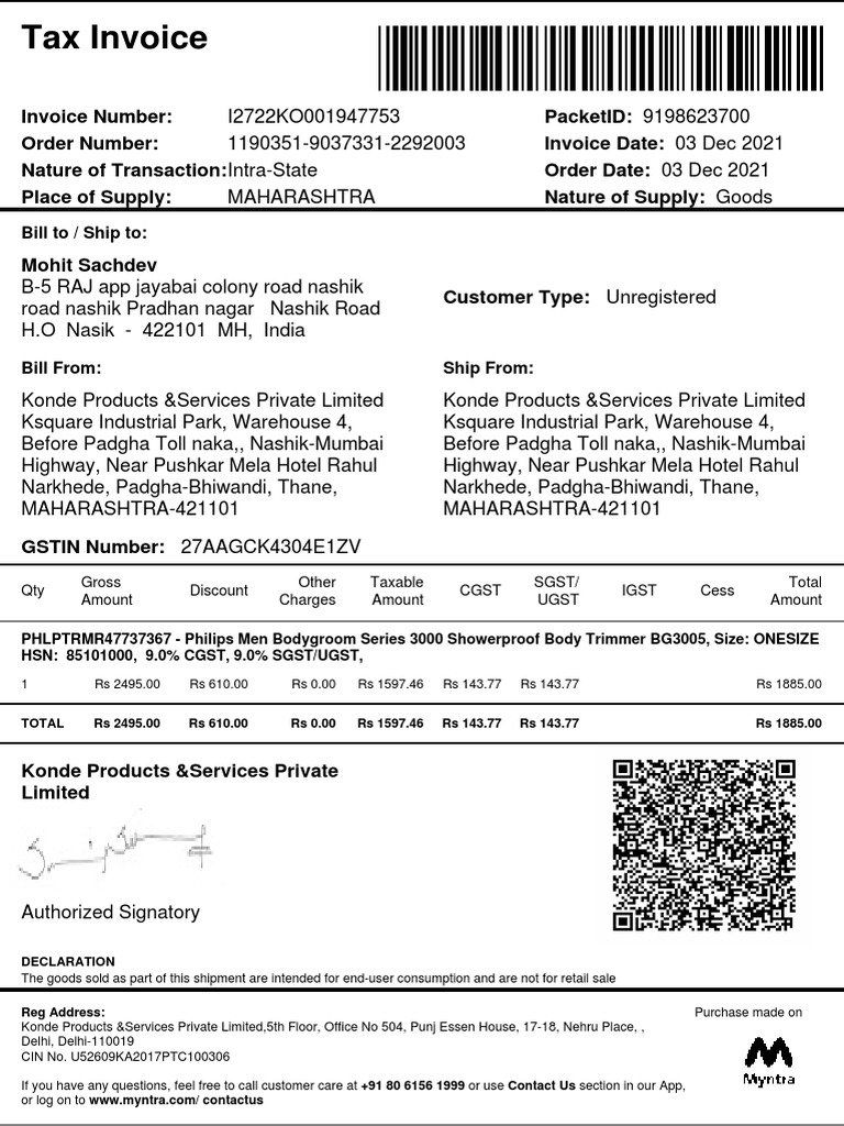 Bill To / Ship To:: Qty Gross Amount Discount Other Charges Taxable ...
