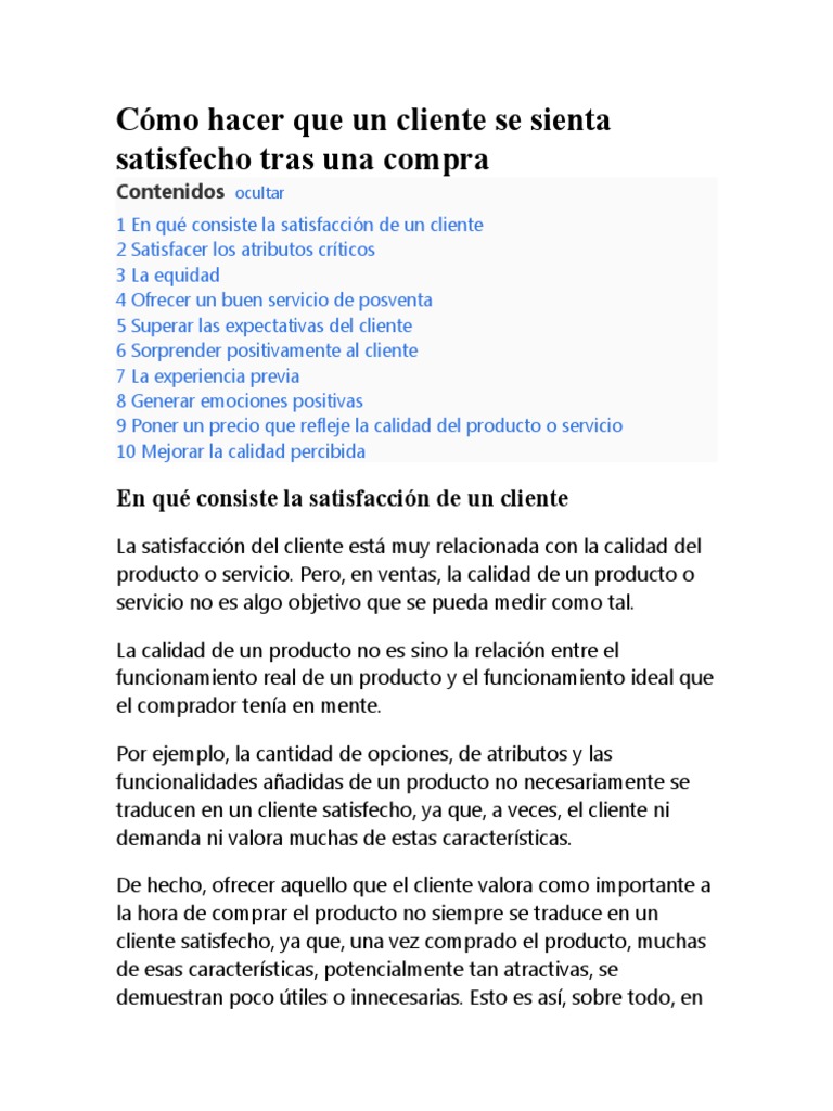 Cómo Hacer Que Un Cliente Se Sienta Satisfecho Tras Una Compra | PDF ...