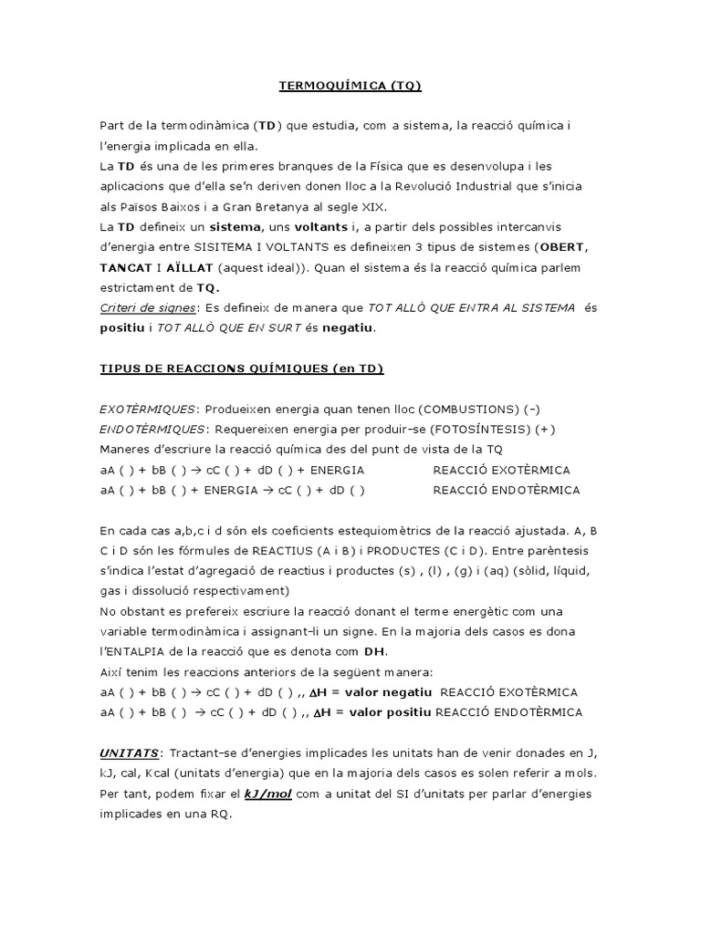Apunts Termoquímica 1r Batx 21 22 | PDF