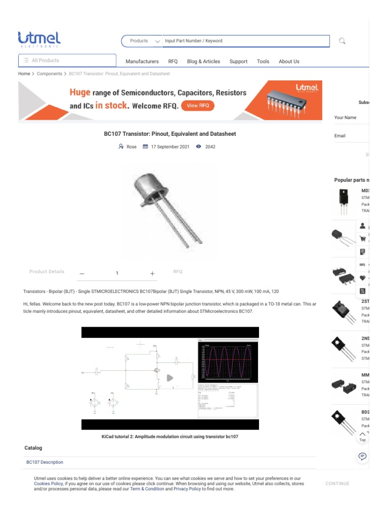 BC107 Transistor - Pinout, Equivalent and Datasheet | PDF | Bipolar Junction Transistor | Transistor