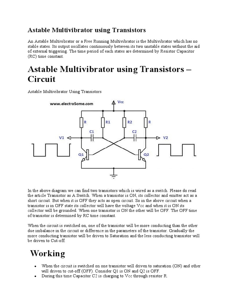 Astable Multivibrator Using Transistors | PDF | Electrical Circuits | Electrical Engineering