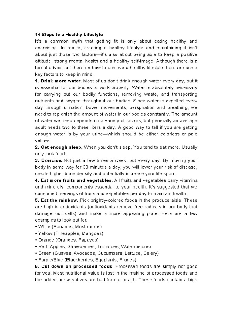 14 Steps to Healthy Living Guide | PDF | Foods | Water