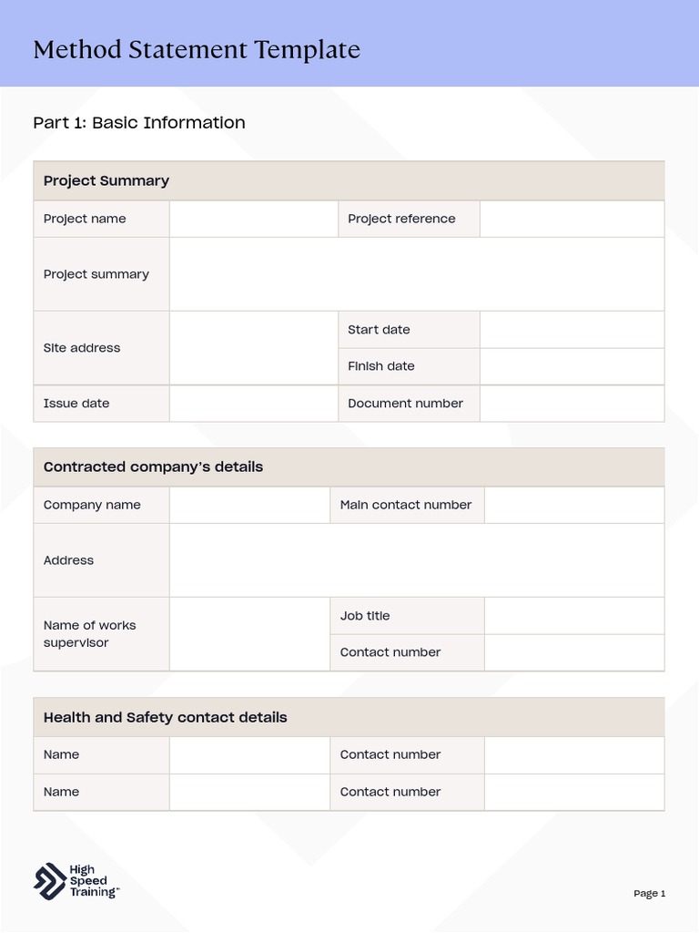 Method Statement Template: Part 1: Basic Information | PDF ...