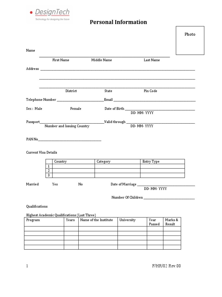 Personal Information Job Application Form | PDF