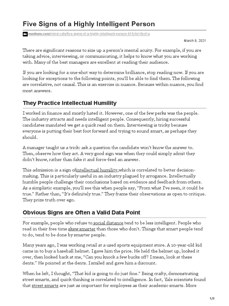 Five Signs of A Highly Intelligent Person | PDF | Intelligence | Thought