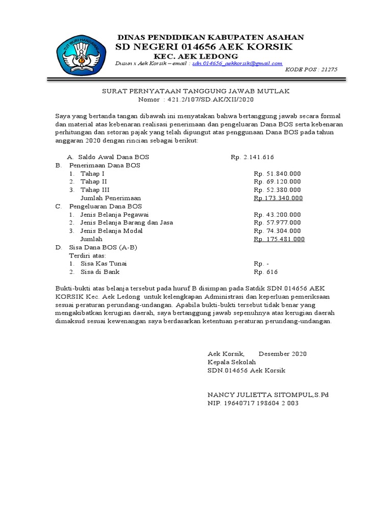 Contoh SPTJM Dana Bos Tahun 2020 | PDF