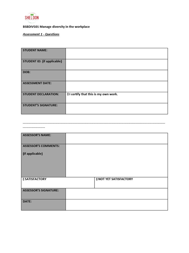 BSBDIV501 Assessment 1 - Questions | PDF | Discrimination | Employment