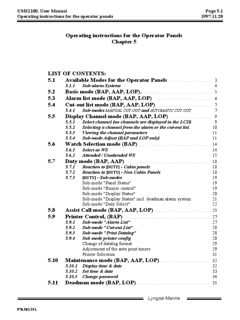 UMS2100, User Manual Operating Instructions For The Operator Panels ...
