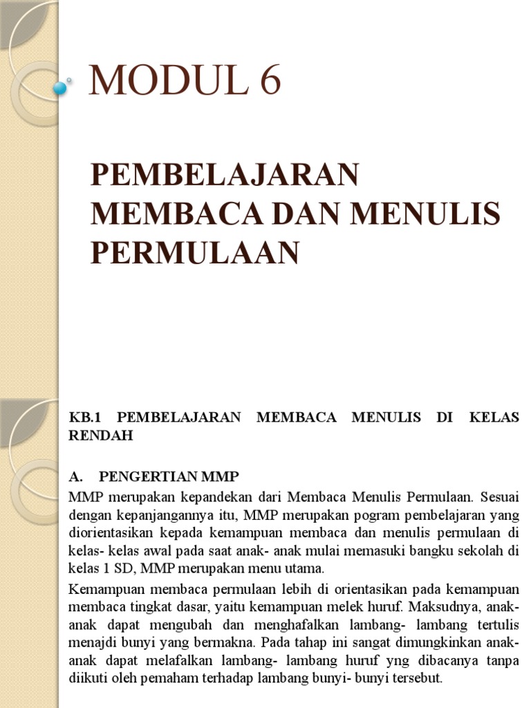 Modul 6 Pembelajaran Membaca Dan Menulis Permulaan | PDF | Karier ...