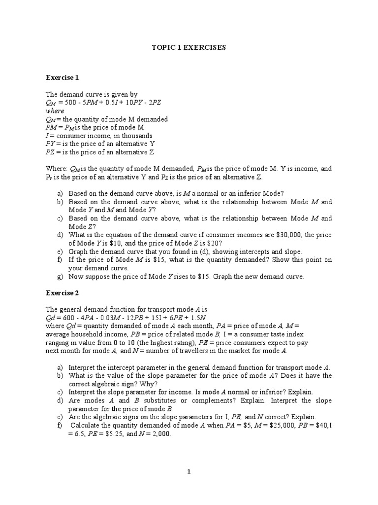 Topic 1 Exercises | PDF | Demand | Demand Curve