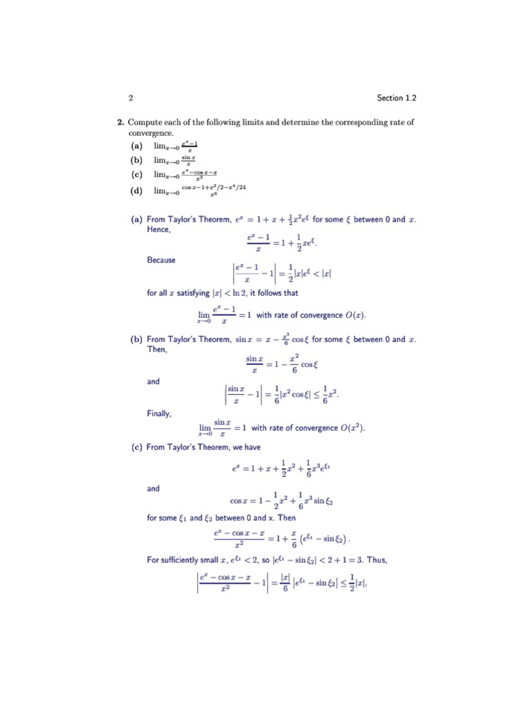 2 Section 1.2 2. Compute Each of The Following Limits and Determine The ...