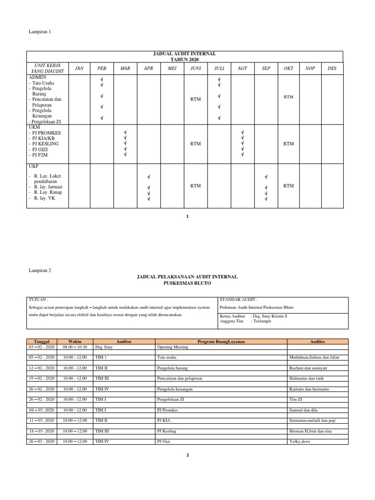 Rencana Dan Jadwal Audit Internal | PDF