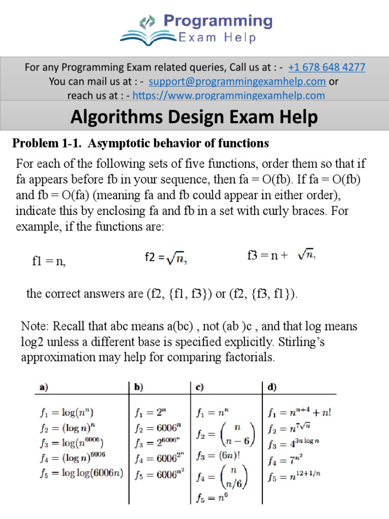 Algorithms Design Exam Help | PDF | Logarithm | Algorithms And Data ...