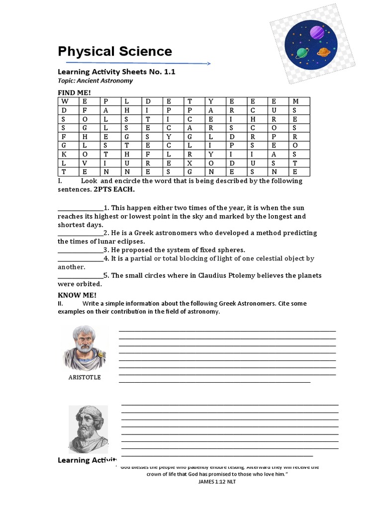 Physical Science: Learning Activity Sheets No. 1.1 | PDF | Moon | Astronomy