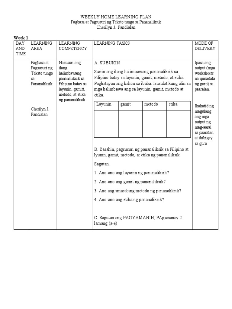 Q4 Pagbasa at Pagsusuri NG Teksto W1 | PDF