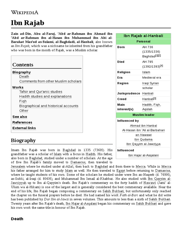 Ibn Rajab | PDF | Muhammad | Islamic Philosophy