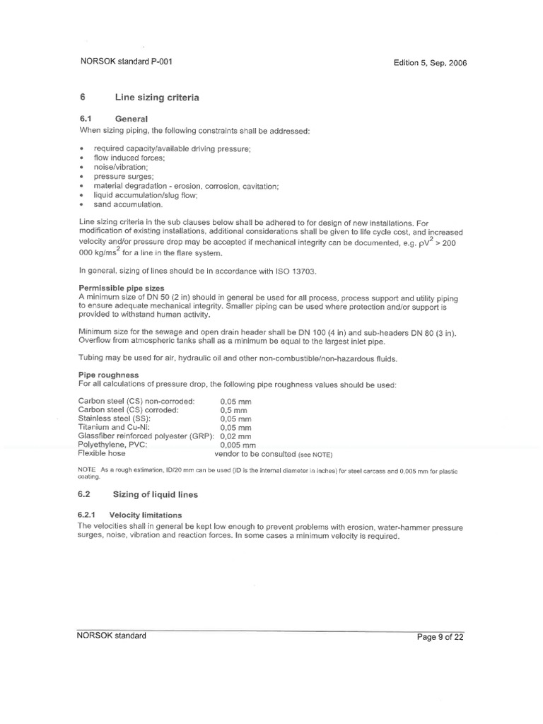 Line Sizing Criteria For Offshore Platforms | PDF