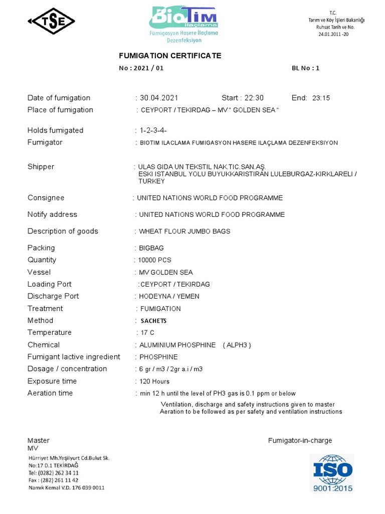 Golden Sea Fumigation Report | PDF | Ventilation (Architecture) | Ships