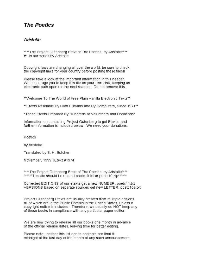Aristotle's Poetics: A Public Domain Text | PDF | Tragedy | Poetry