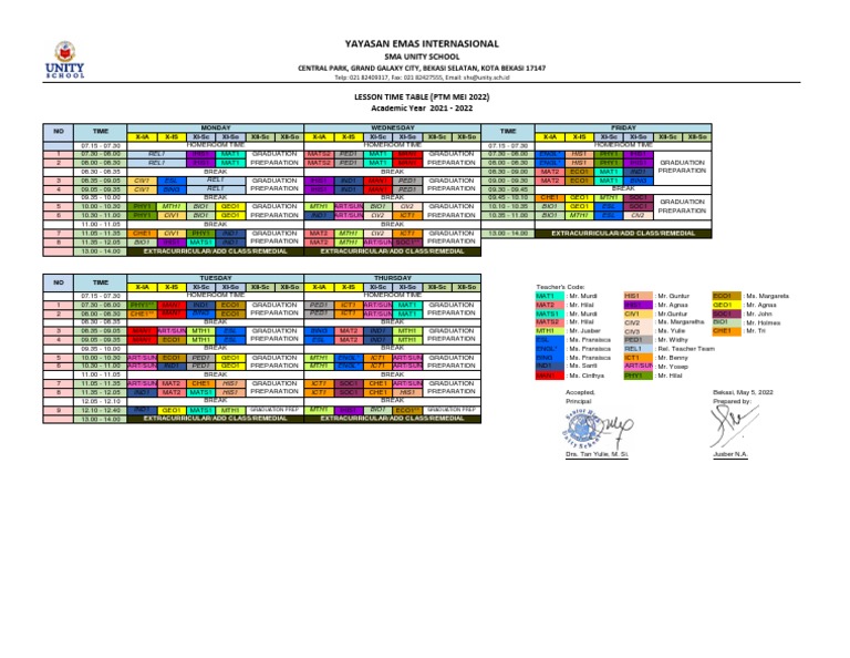 Timetable Unity SHS 2021/2022 | PDF | Schools | Educational Institutions