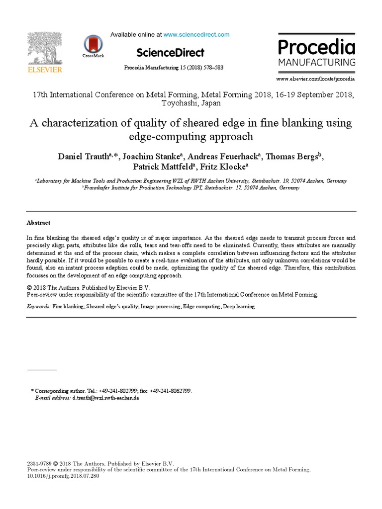 A Characterization of Quality of Sheared Edge | PDF | Sheet Metal | Pixel