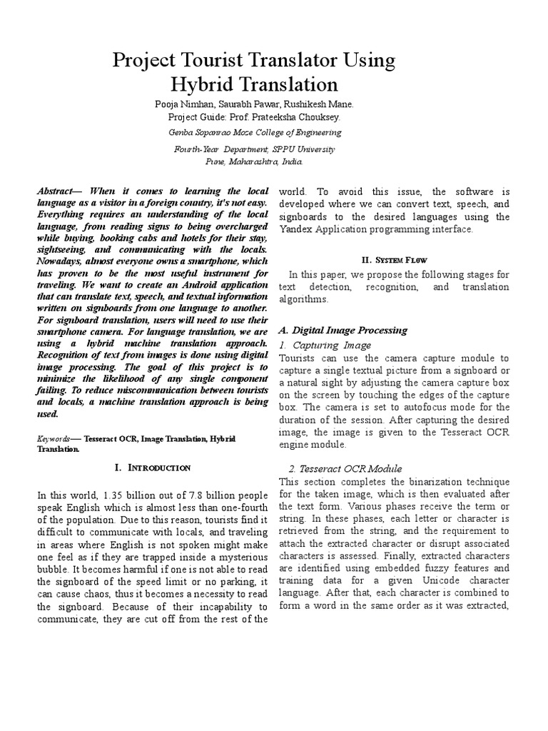 Project Tourist Translator Using Hybrid Translation Base Paper | PDF ...