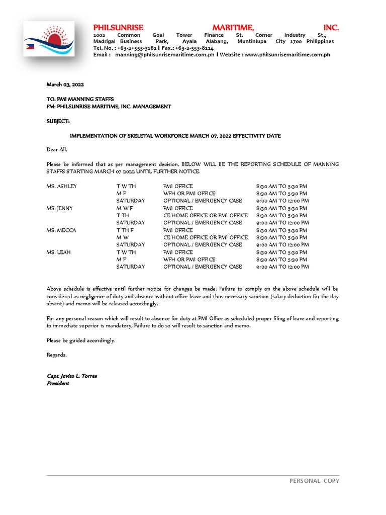 Skeletal Workforce Schedule Notice | PDF | Justice | Crime & Violence