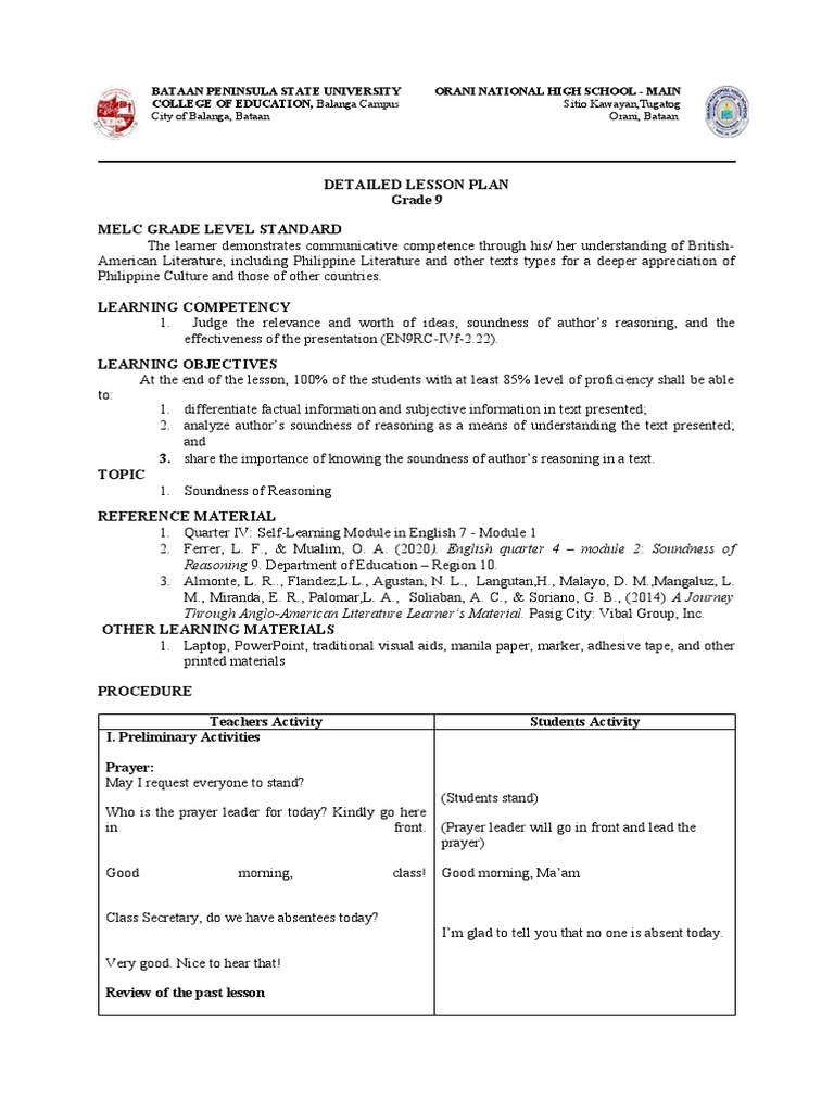 Lesson Plan For Final Demo | PDF | Reason | Government Budget Balance