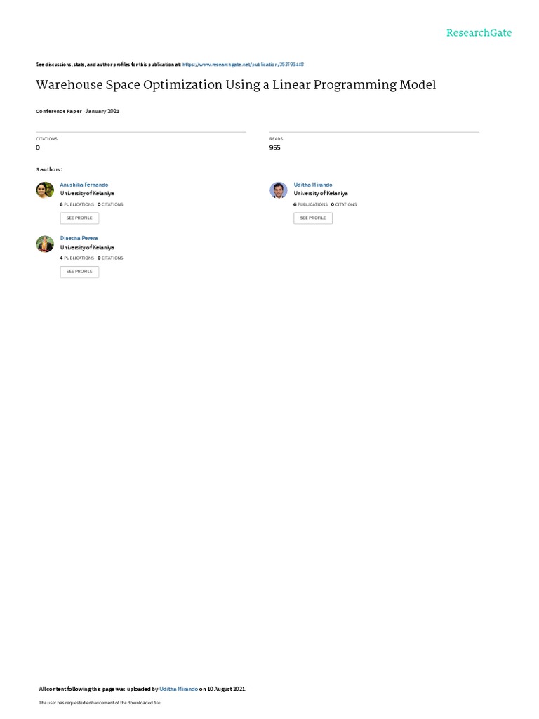 Warehouse Space Optimization Using A Linear Programming Model | PDF | Mathematical Optimization ...
