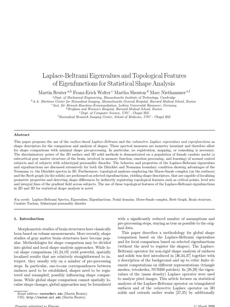 Laplace Beltrami Eigenvalues And Topological Features Of Eigenfunctions For Statistical Shape