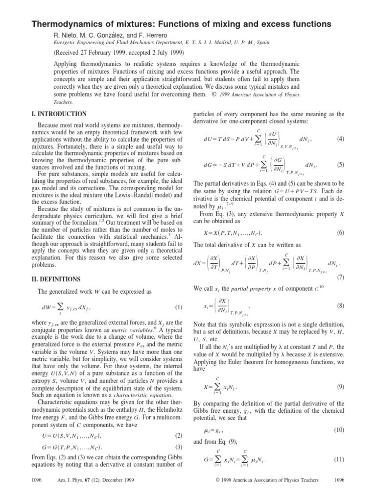 Thermodynamics_of_mixtures_Functions_of_mixing_and | PDF | Gibbs Free ...