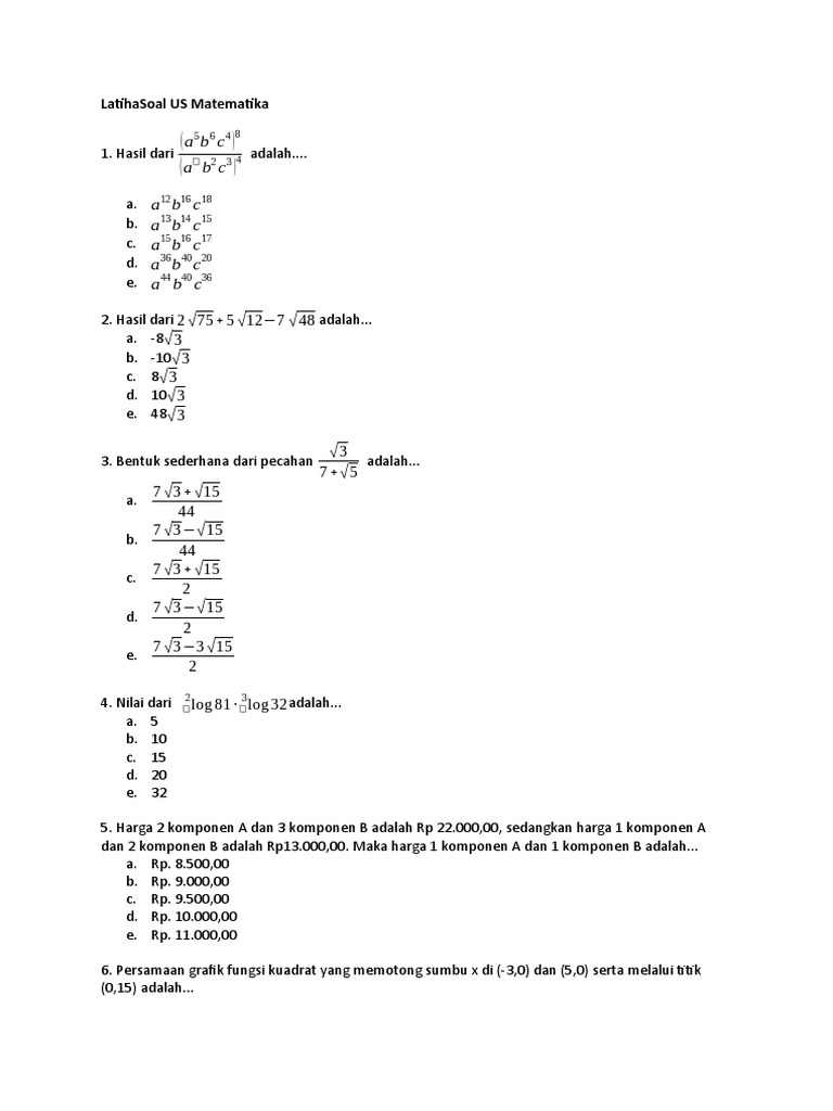 Latihan Soal US Matematika 2023 | PDF