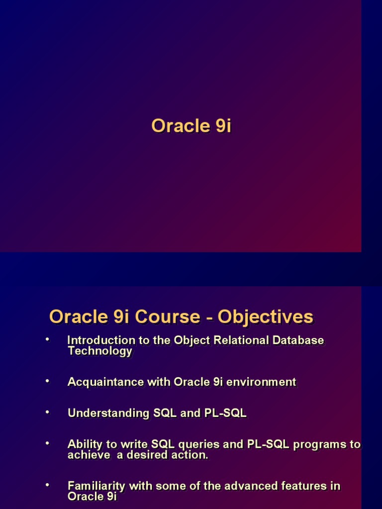 ORCL 9i Course - Intro to Object Relational DB Tech | PDF | Relational ...