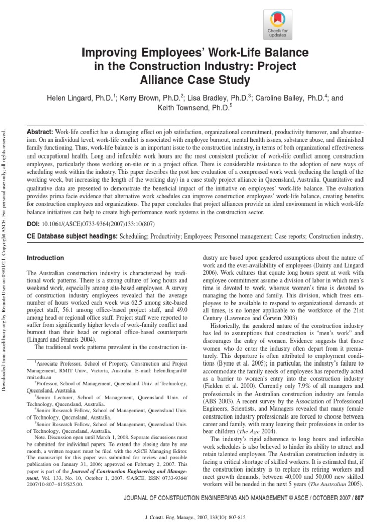 Improving Employee's Work Life Balance in The Construction Industry ...