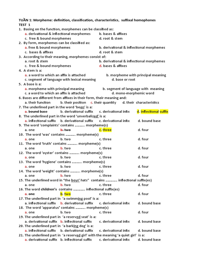 TUẦN 1: Morpheme: definition, classification, characteristics, suffixal ...