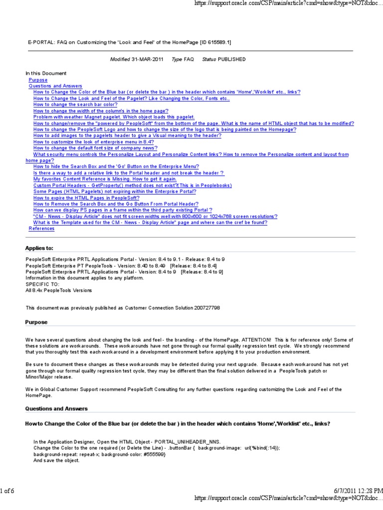 Enterprise Portal FAQ On Customizing The 'Look and Feel' of The ...