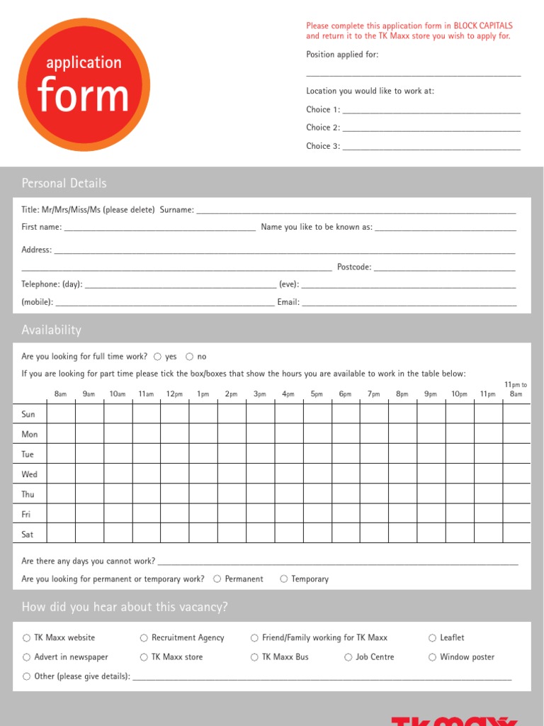 TK Maxx Job Application Form | PDF | Government Information | Government