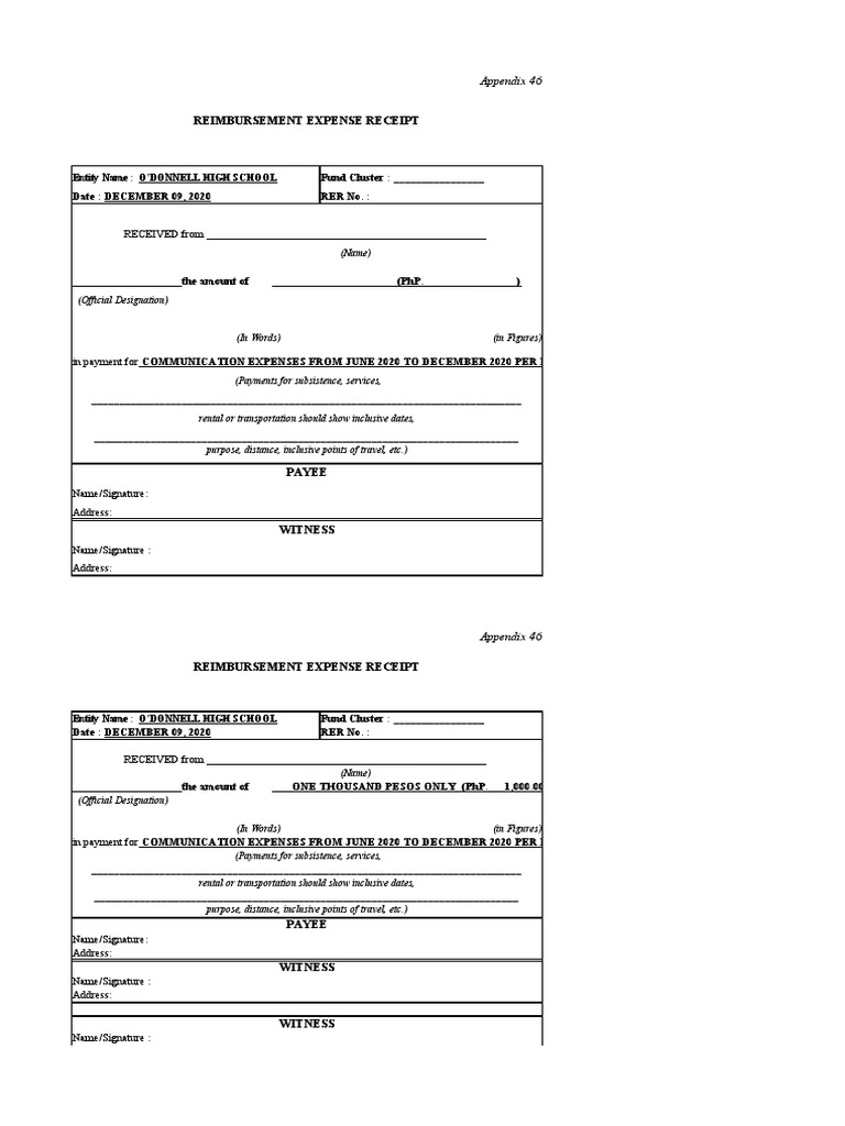 Rer Form Sample For Communication Expense | PDF | Payments | Services (Economics)