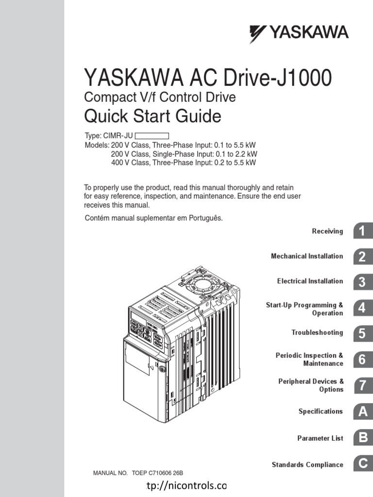 YASKAWA AC Drive-J1000: Quick Start Guide | PDF | Power Supply | Electrostatic Discharge