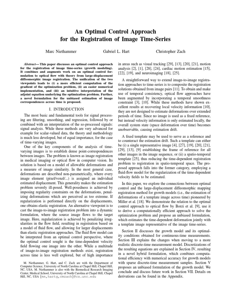 An Optimal Control Approach For The Registration of Image Time-Series | PDF | Mathematical ...