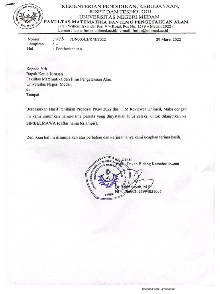 Pengumuman Proposal PKM FMIPA Ke SIMBELMAWA | PDF