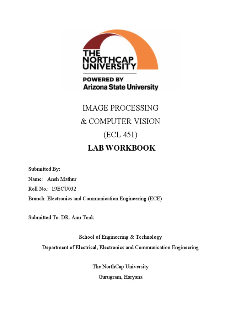 Image Processing & Computer Vision (ECL 451) Lab Workbook | PDF | Matlab | Computer Programming