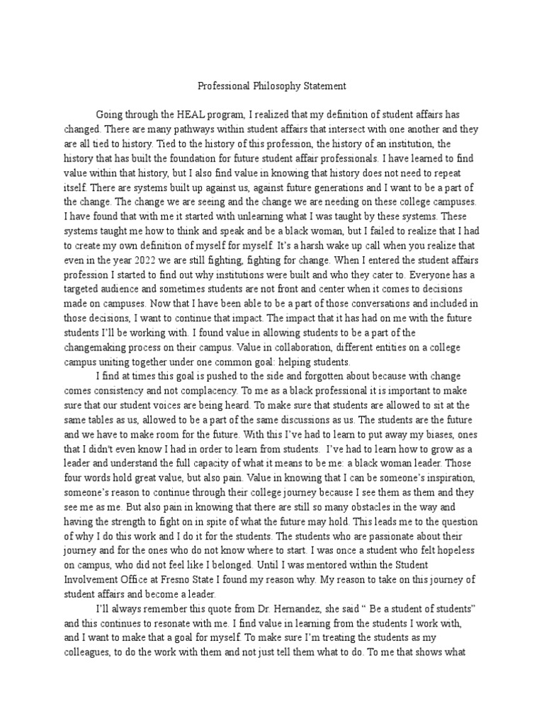 Professional Philosophy Statement | PDF | Student Affairs