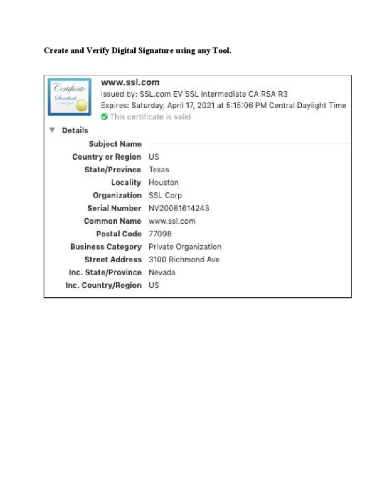 Create and Verify Digital Signature Using Any Tool | PDF