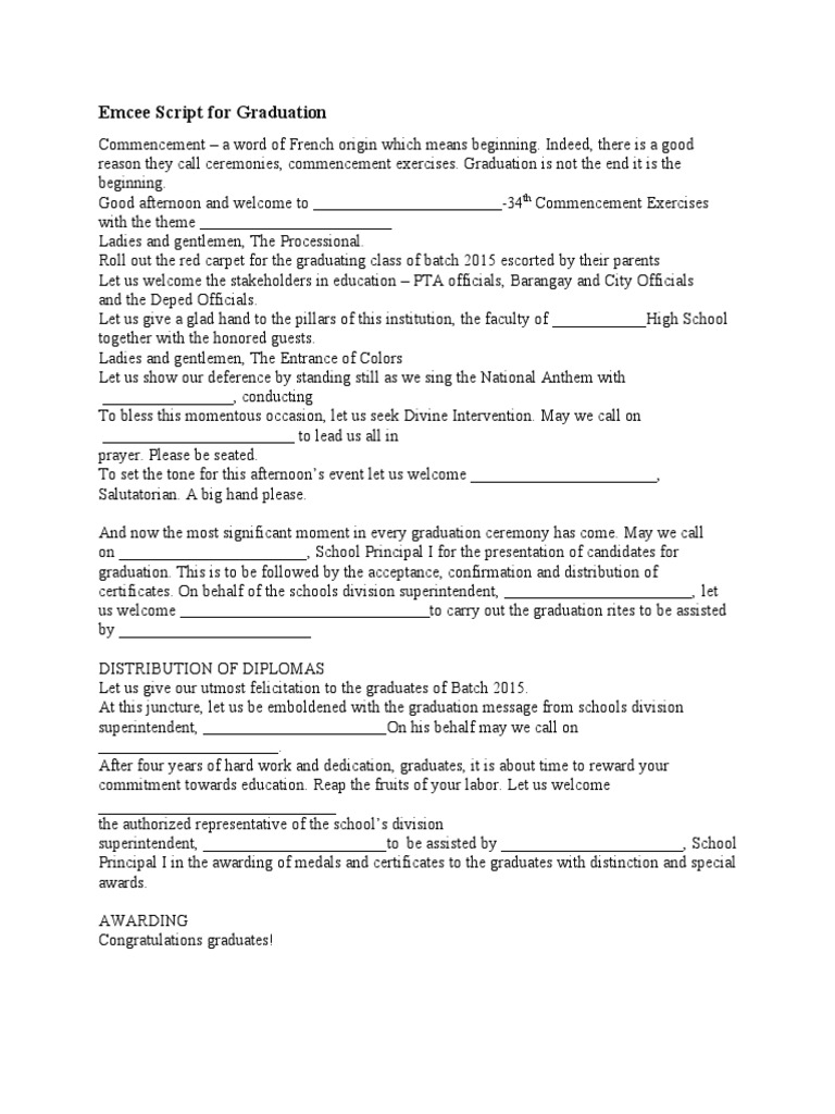 Emcee Script For Graduation | PDF | Ceremonies | Social Conventions