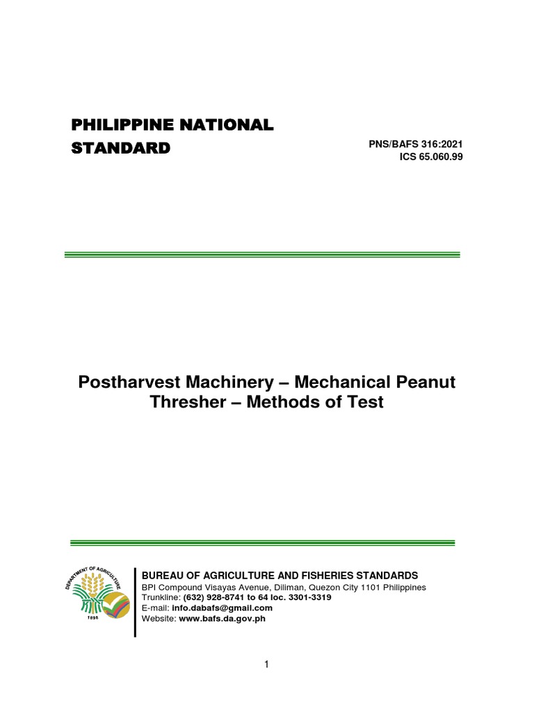PNS BAFS 316 2021 Postharvest Machinery Mechanical Peanut Thresher ...
