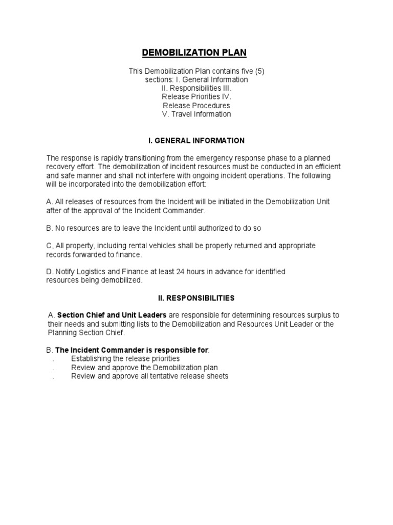 Demobilization and Closeout | PDF | Incident Command System