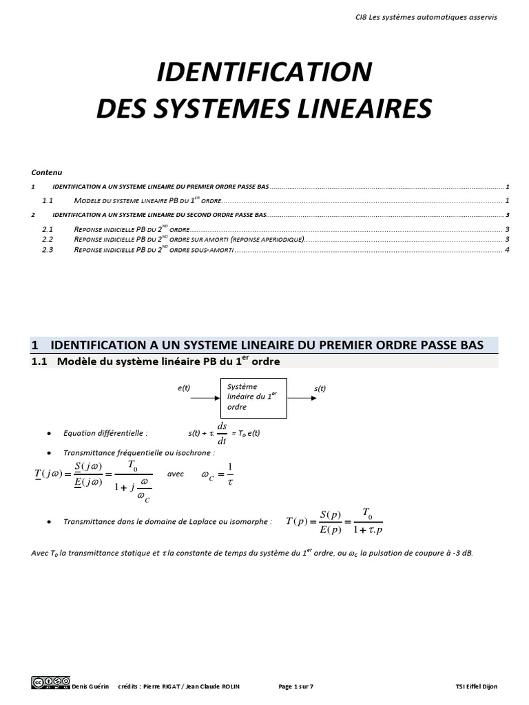 Cour Identification Des Systemes Lineaires | PDF | Objets mathématiques ...