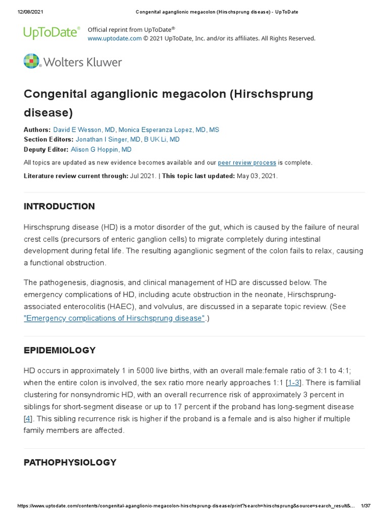Congenital Aganglionic Megacolon (Hirschsprung Disease) - UpToDate ...