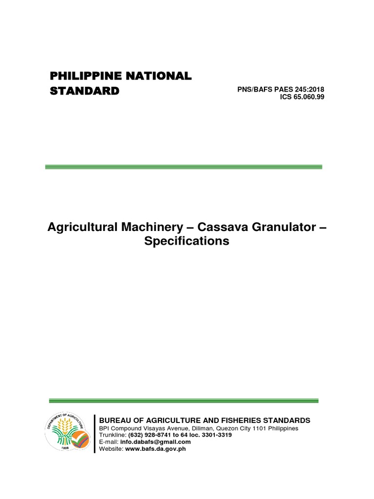 Philippine National Standard: Agricultural Machinery - Cassava ...